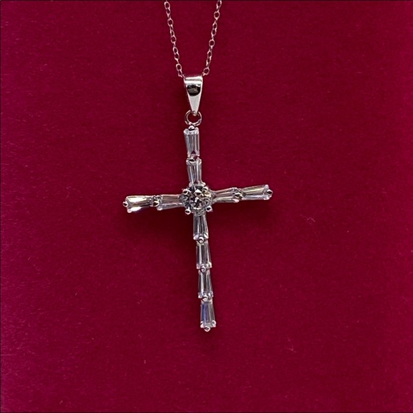 Jewelry | 14k White Gold Lab 2ct Diamond Cross Necklace | Poshmark